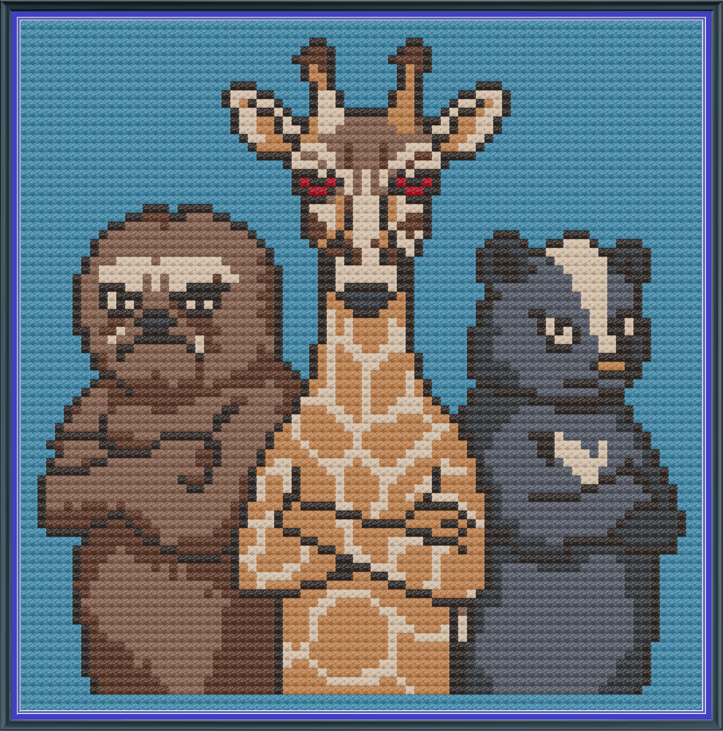 Riley Wood and Fiber Art - Sloth Giraffe and Honey Badger with Attitud