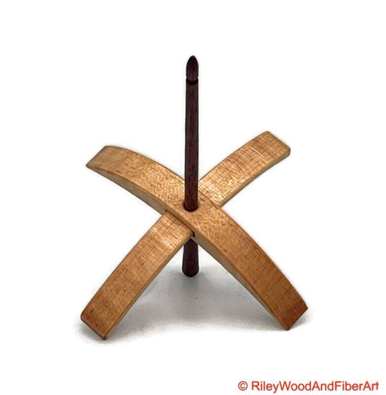Mega Turkish Drop Spindle - Curly Maple Whorl with Purple Heart Shaft ...